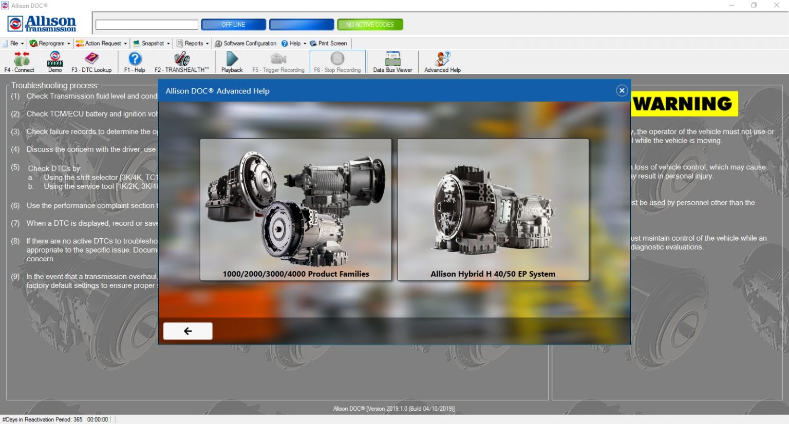 Allison DOC v2019.1.0 Build Transmission Diagnostic Software