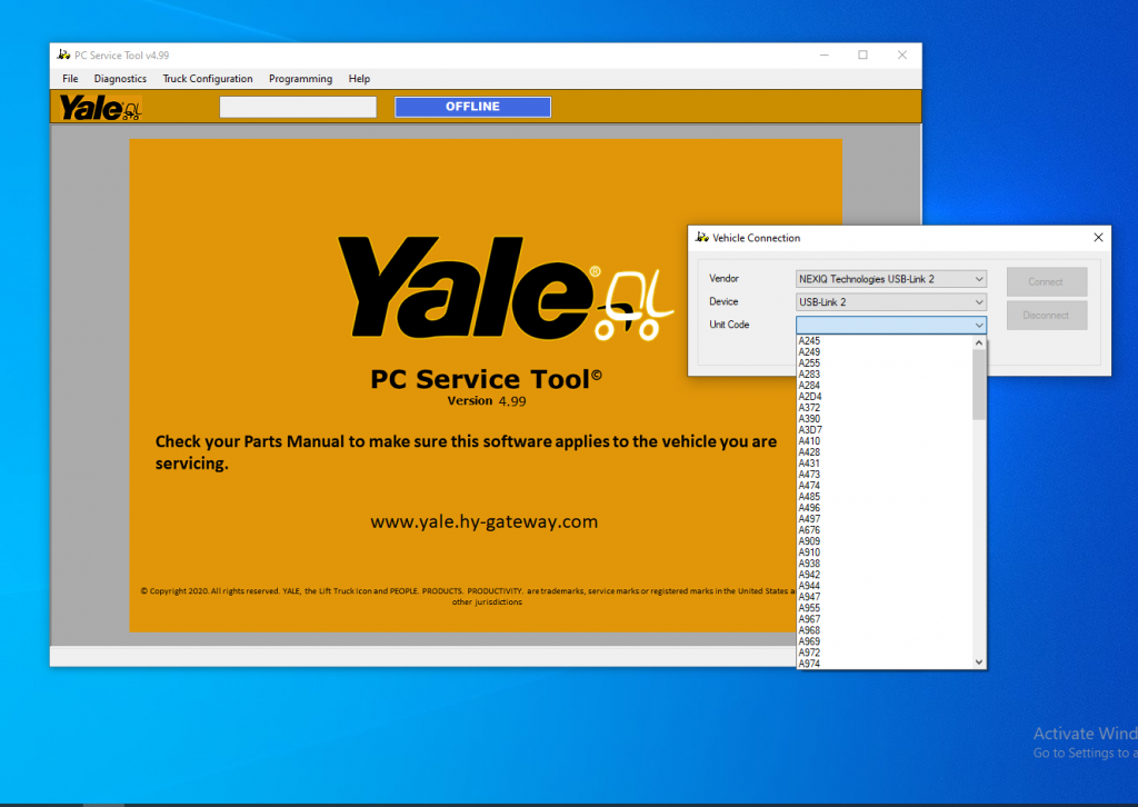 YALE PC SERVICE TOOL V5.5.18