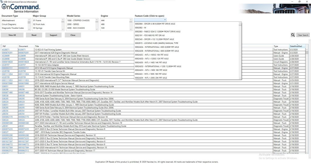 Navistar OnCommand Service Information Q4 2020