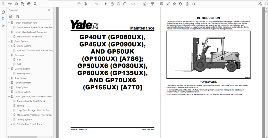 Yale Forklift Service and Maintenance Manual Full Model DVD 02.2022 ...