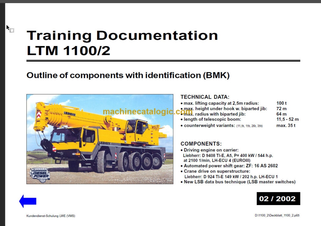 LIEBHERR LTM 1100-2 TRAINING DOCUMENTATION – Machine Catalogic