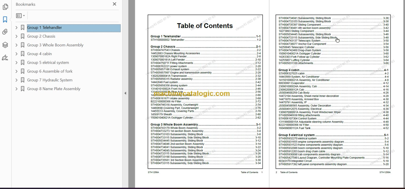 SANY STH1256A PARTS BOOK – Machine Catalogic