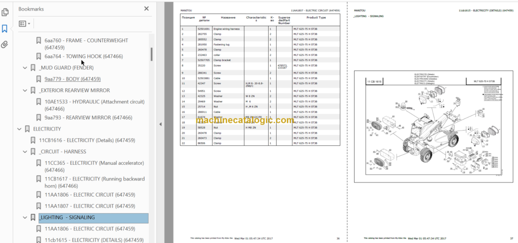 Manitou MLT 625-75 H ST3B Parts Catalogue