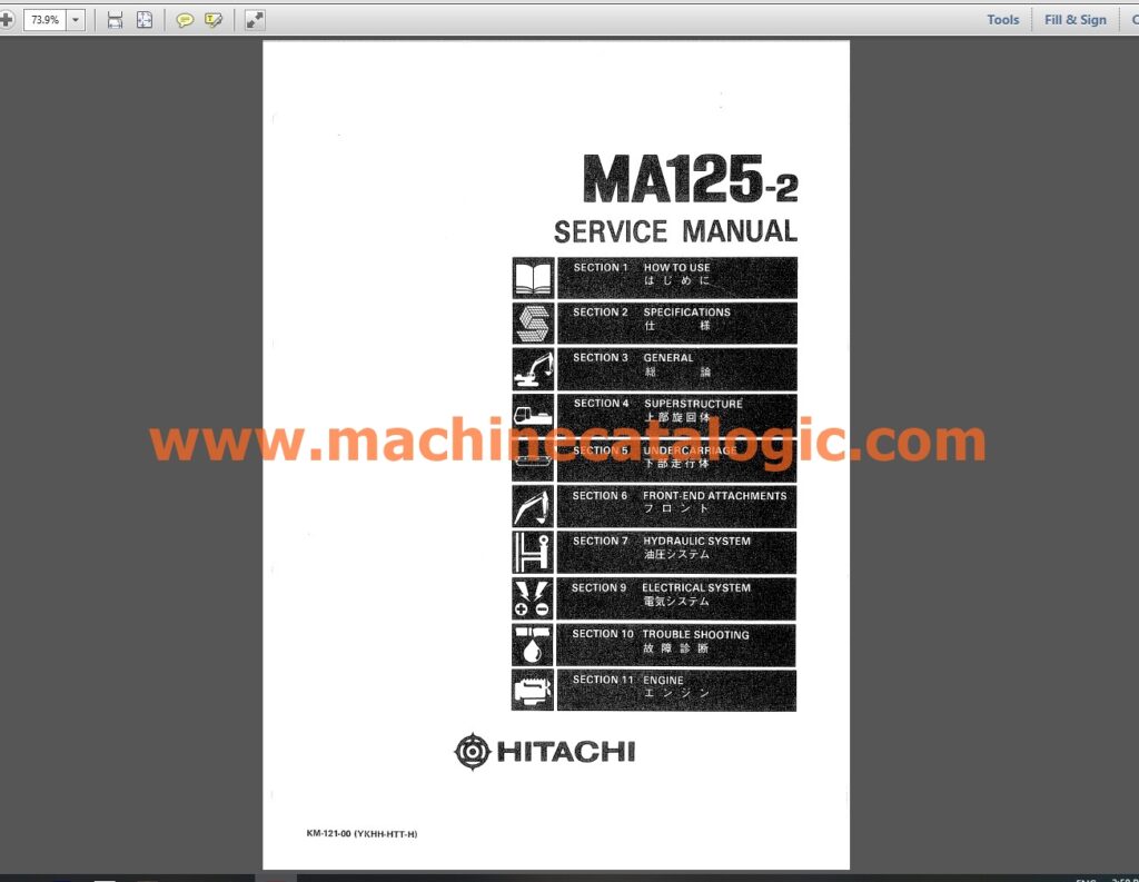 Hitachi MA125-2 Amphibious Excavator Service Manual – Machine Catalogic
