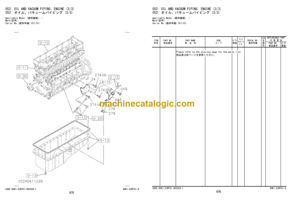 Hitachi ZW250-5B Wheel Loader Engine Parts Catalog