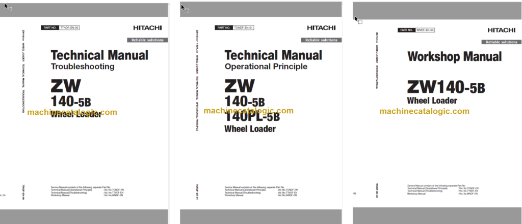 Hitachi ZW140-5B ZW140PL-5B Wheel Loader Technical and Workshop Manual ...