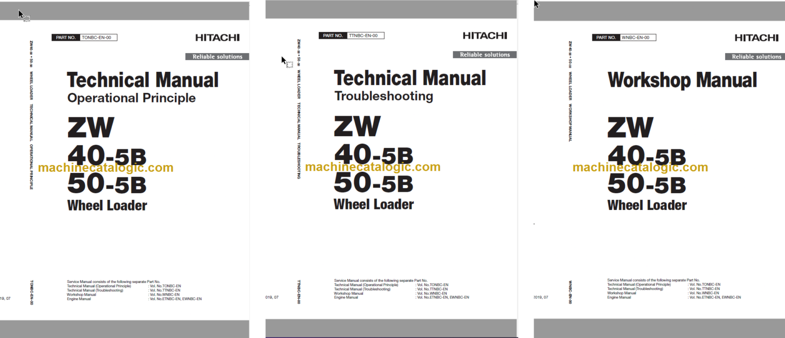 Hitachi ZW40-5B ZW50-5B Wheel Loader Technical and Workshop Manual ...
