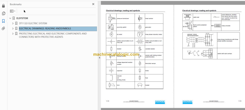 Sandvik DT1132i Drill Rig Service and Parts Diagrams (122D80078-1)