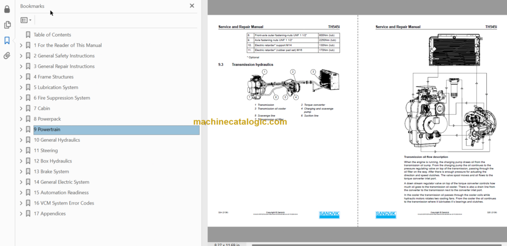 Sandvik TH545i Underground Truck Service and Parts Manual (T045D743 ...