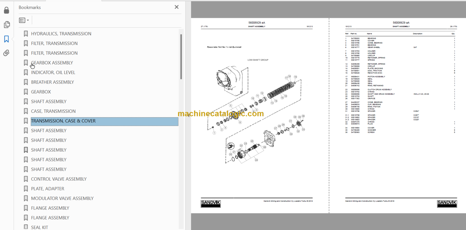 Sandvik LH307 Mining Loader Service and Parts Manual (L807D825 ...