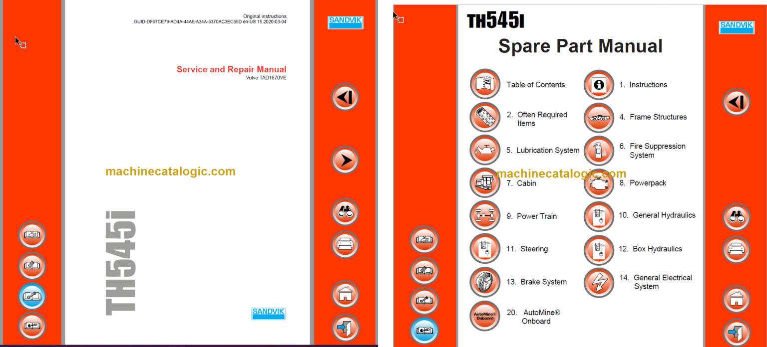 Sandvik TH545i Underground Truck Service and Parts Manual (T045D743 ...