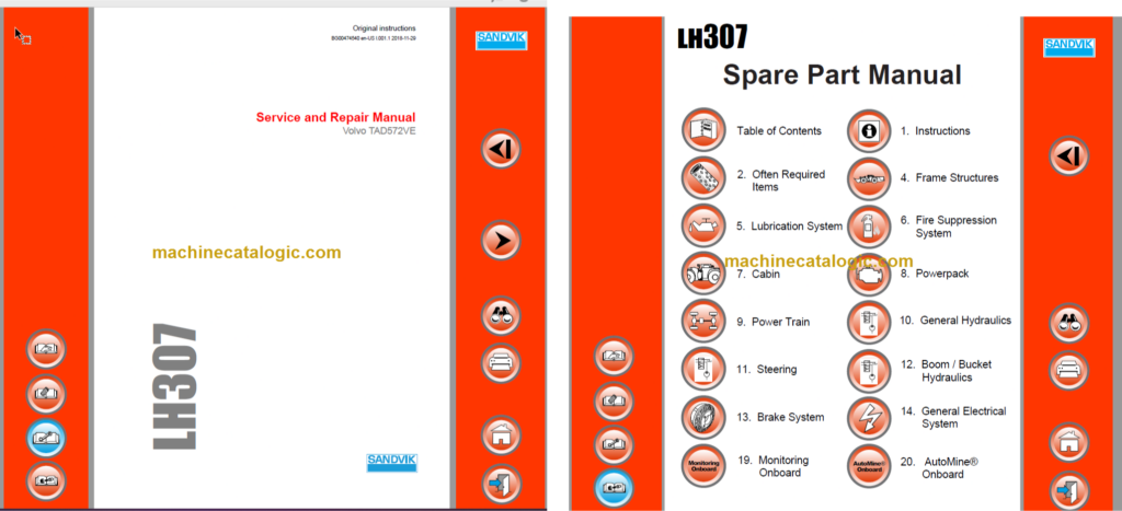 Sandvik LH307 Mining Loader Service and Parts Manual (L807D825 ...