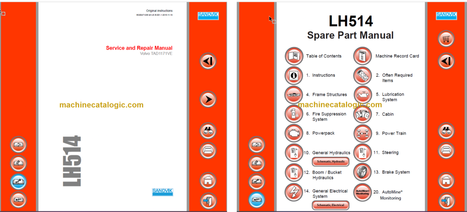 Sandvik LH514 Mining Loader Service and Parts Manual (L514D744 ...