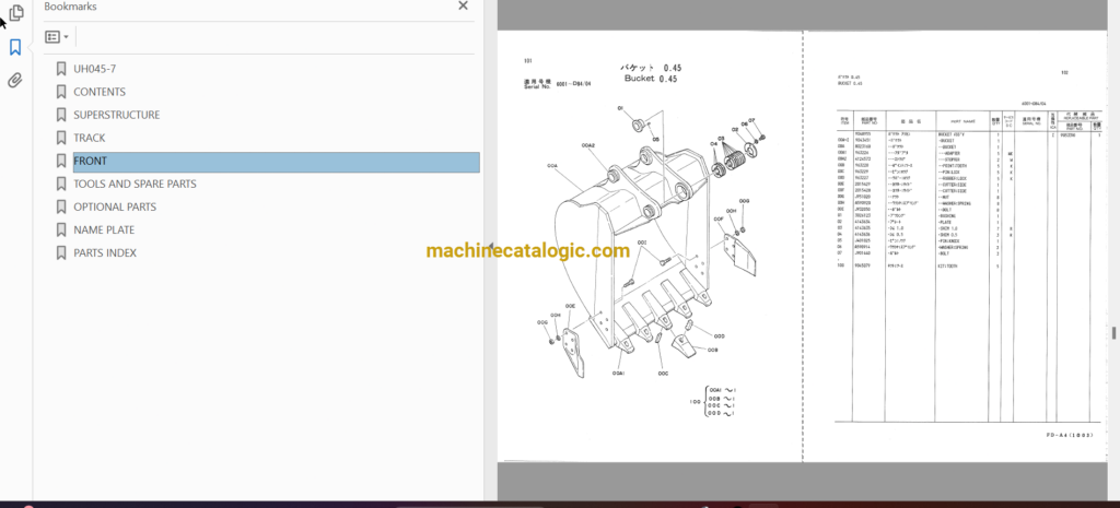 Hitachi UH045-7 UH063 Hydraulic Excavator Parts Catalog & Equipment ...