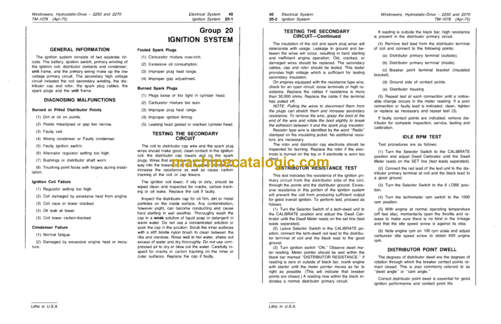 John Deere 2250 and 2270 Hydrostatic Windrowers Technical Manual ...