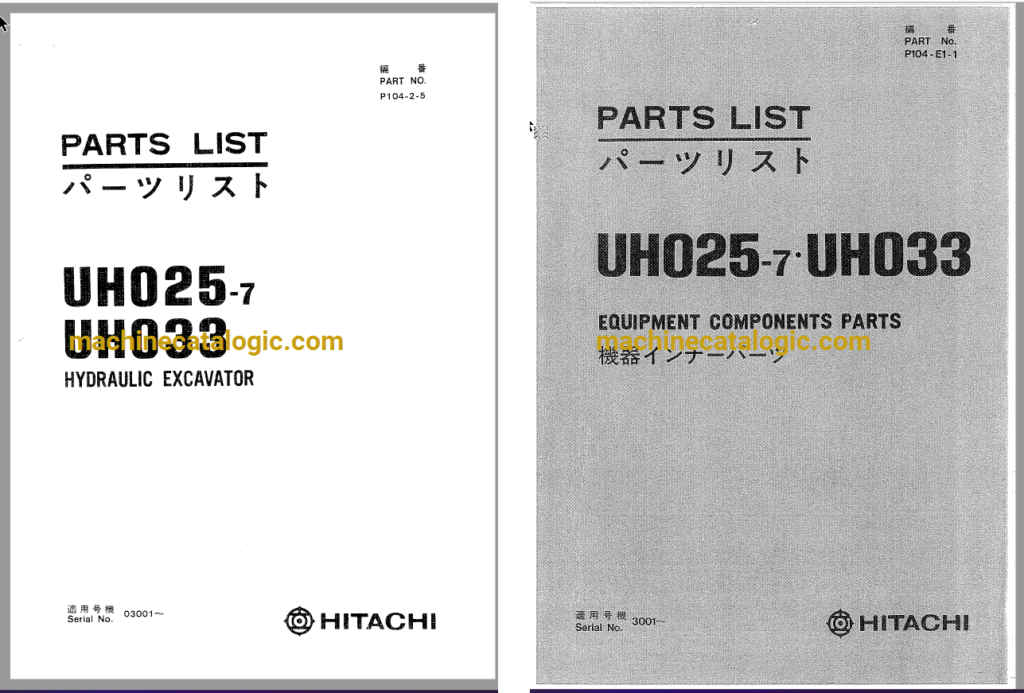 Hitachi UH025-7 UH033 Hydraulic Excavator Parts Catalog & Equipment Components Parts Catalog ...