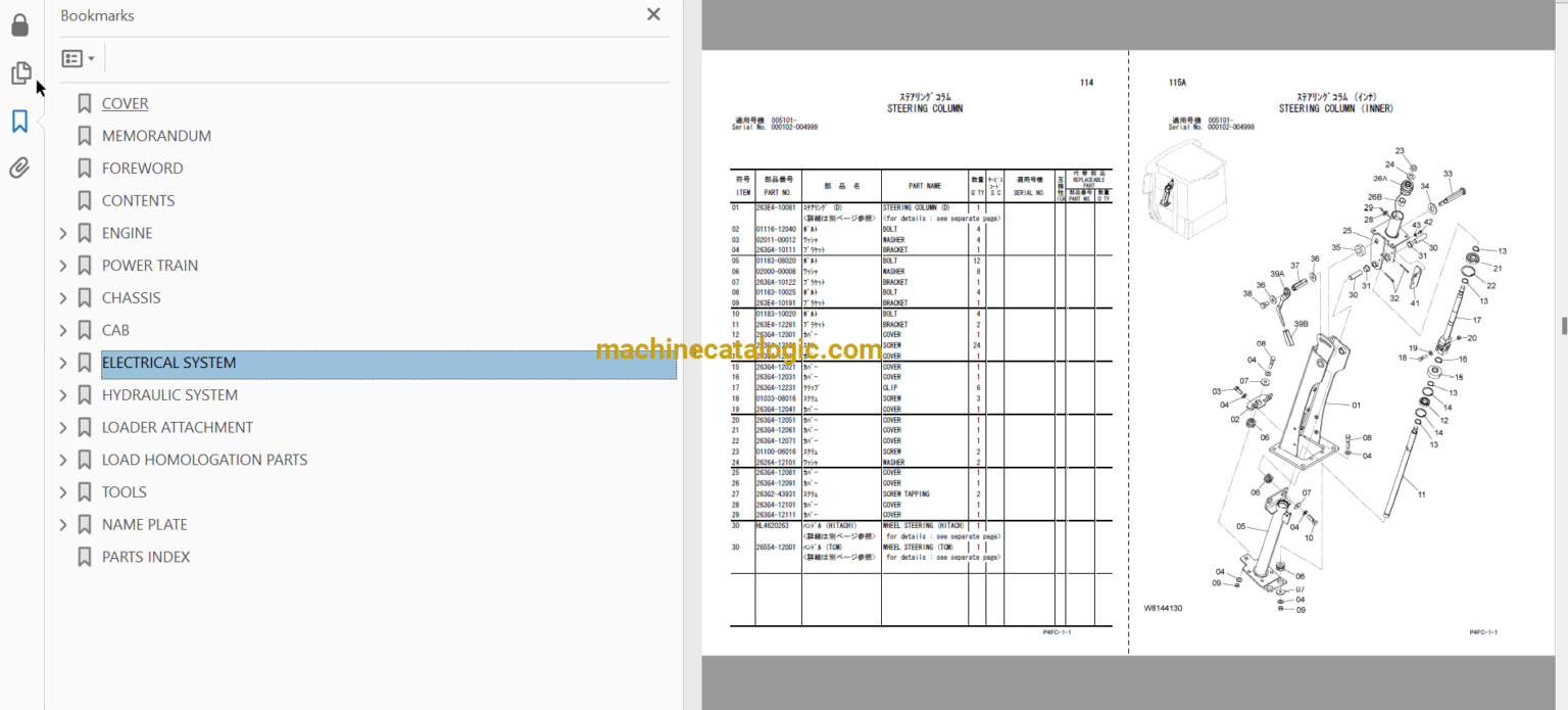 Hitachi ZW140 Wheel Loader Full Parts Catalog – Machine Catalogic