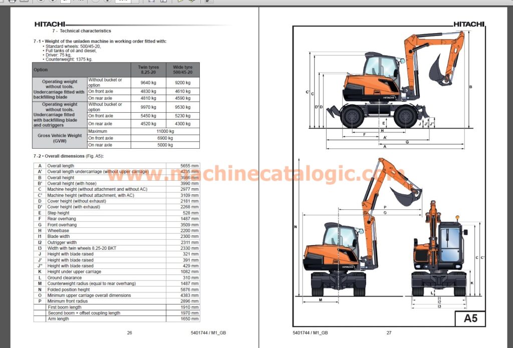 Hitachi ZX95W-7 Wheeled excavator Operator's Manual