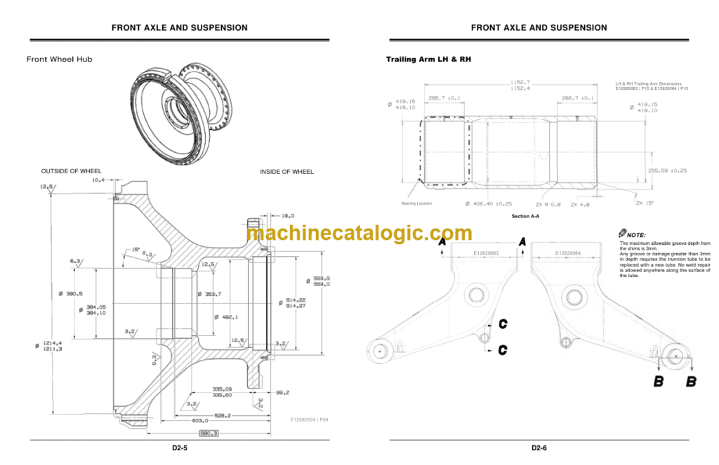 Hitachi EH4500-2, EH5000 TS22001 Rigid Dump Truck Dimensions Manual