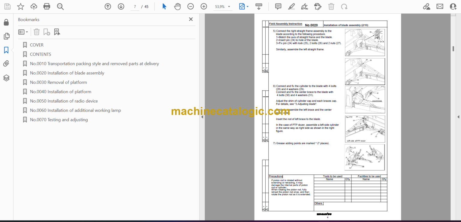 Komatsu D85EXi-18, D85PXi-18 Bulldozer Field Assembly Instruction ...