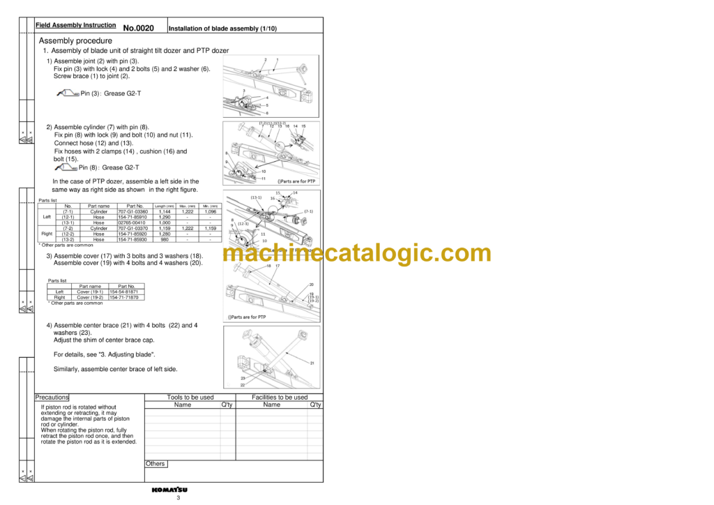 Komatsu D85EXI-18, D85PXI-18 Bulldozer Field Assembly Instruction ...