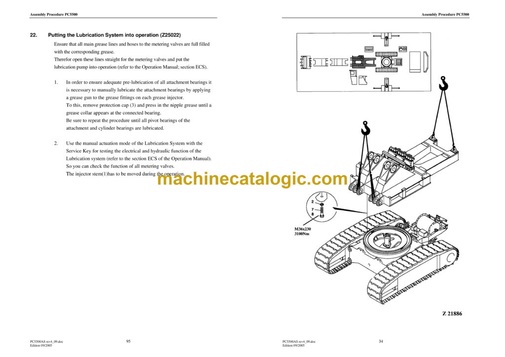 Komatsu PC5500 Hydraulic Excavator General Assembly Procedure Manual ...