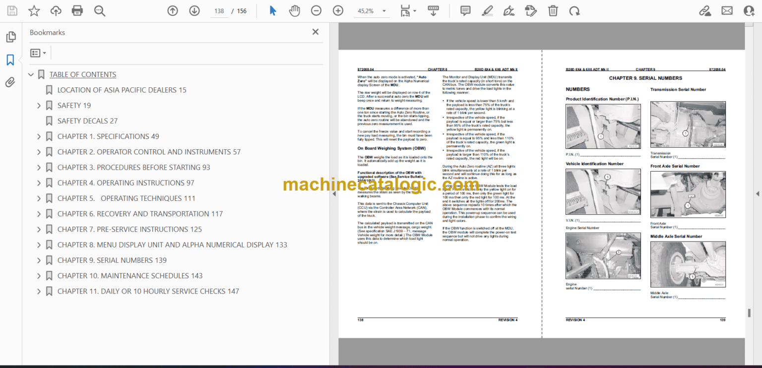 Bell B20D 6X4 & 6X6 Mk II ADT Articulated Dump Truck Operator's Manual ...