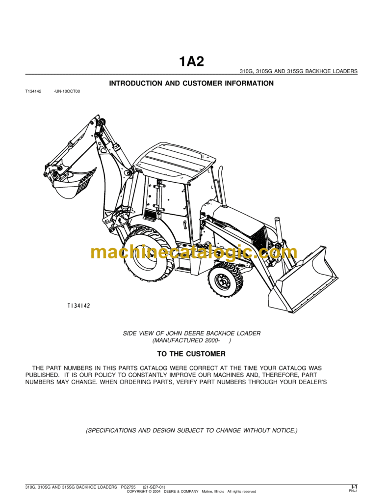 Bell 310G, 301SG, 315SG Backhoe Loader Parts Manual (T134142) – Machine ...