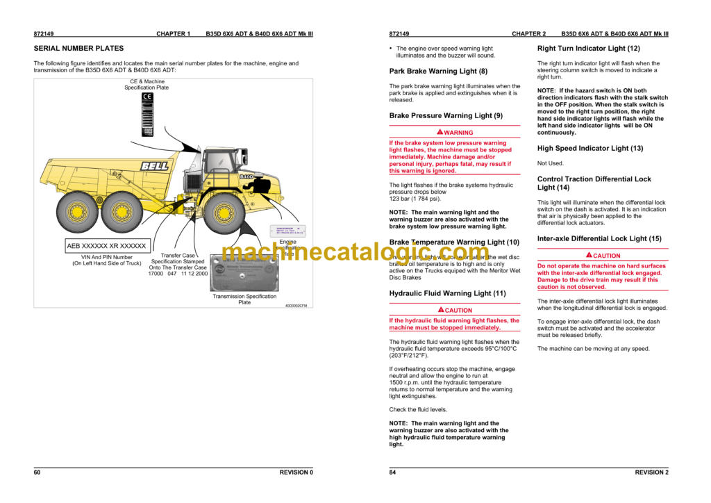 Bell B35D 6X6 and B40D 6X6 Mk III Articulated Dump Truck Operator's ...