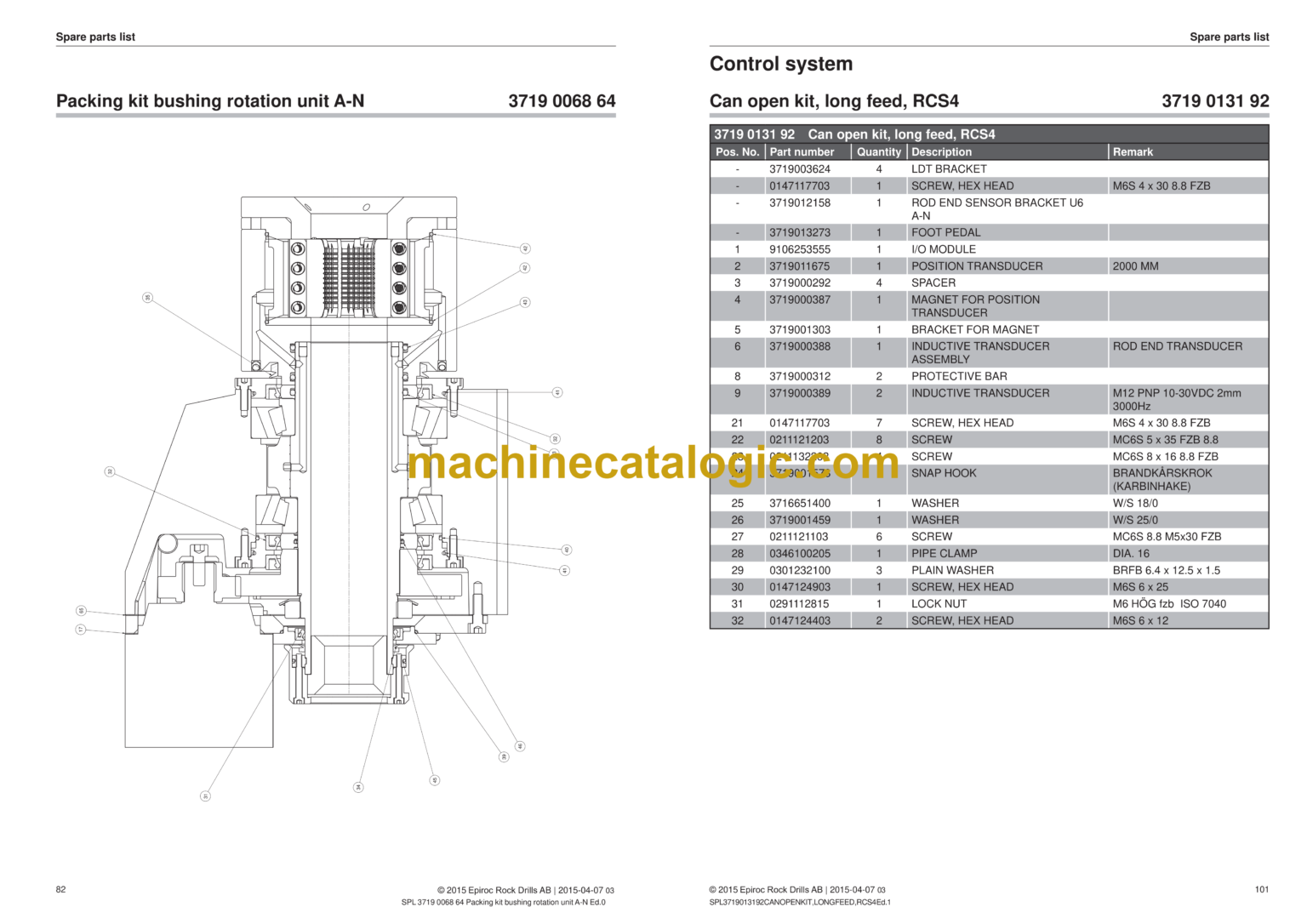 Epiroc MCR U6 APC Diamec Core Drilling Rigs Spare Parts Catalog