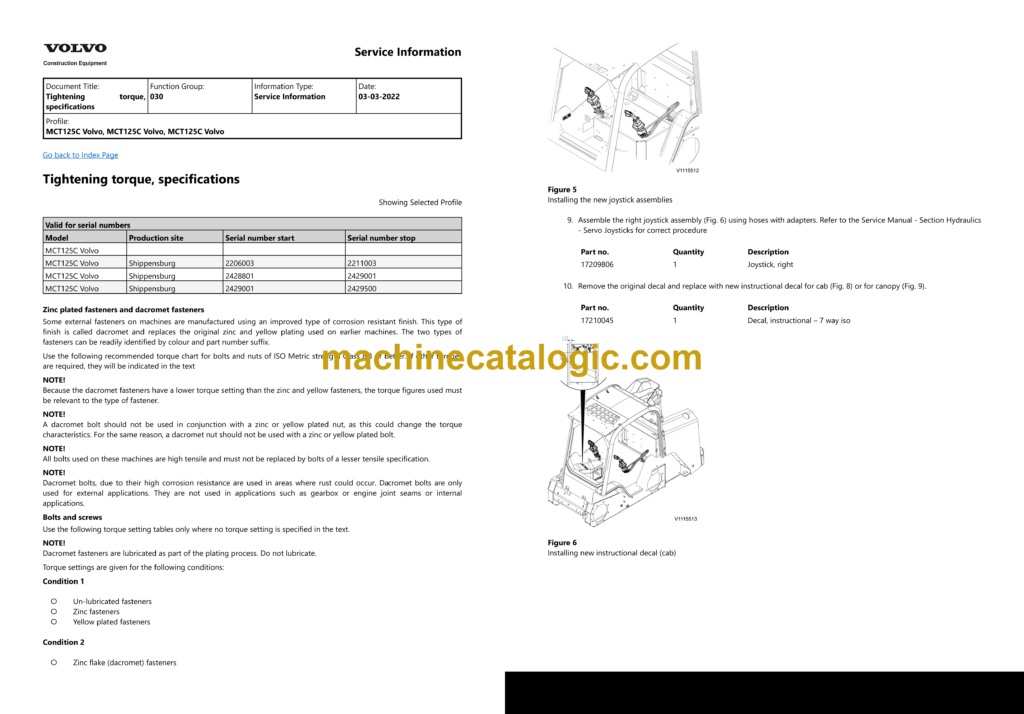 Volvo MCT125C Skid Steer Loader Service & Repair Manual – Machine Catalogic