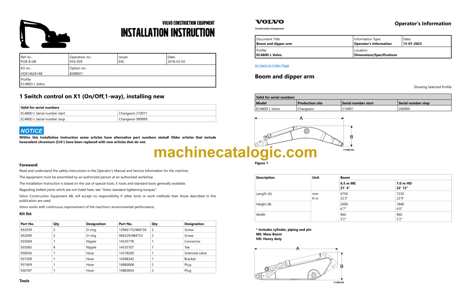 Volvo EC480DL Hydraulic Crawler Excavator Service & Repair Manual ...