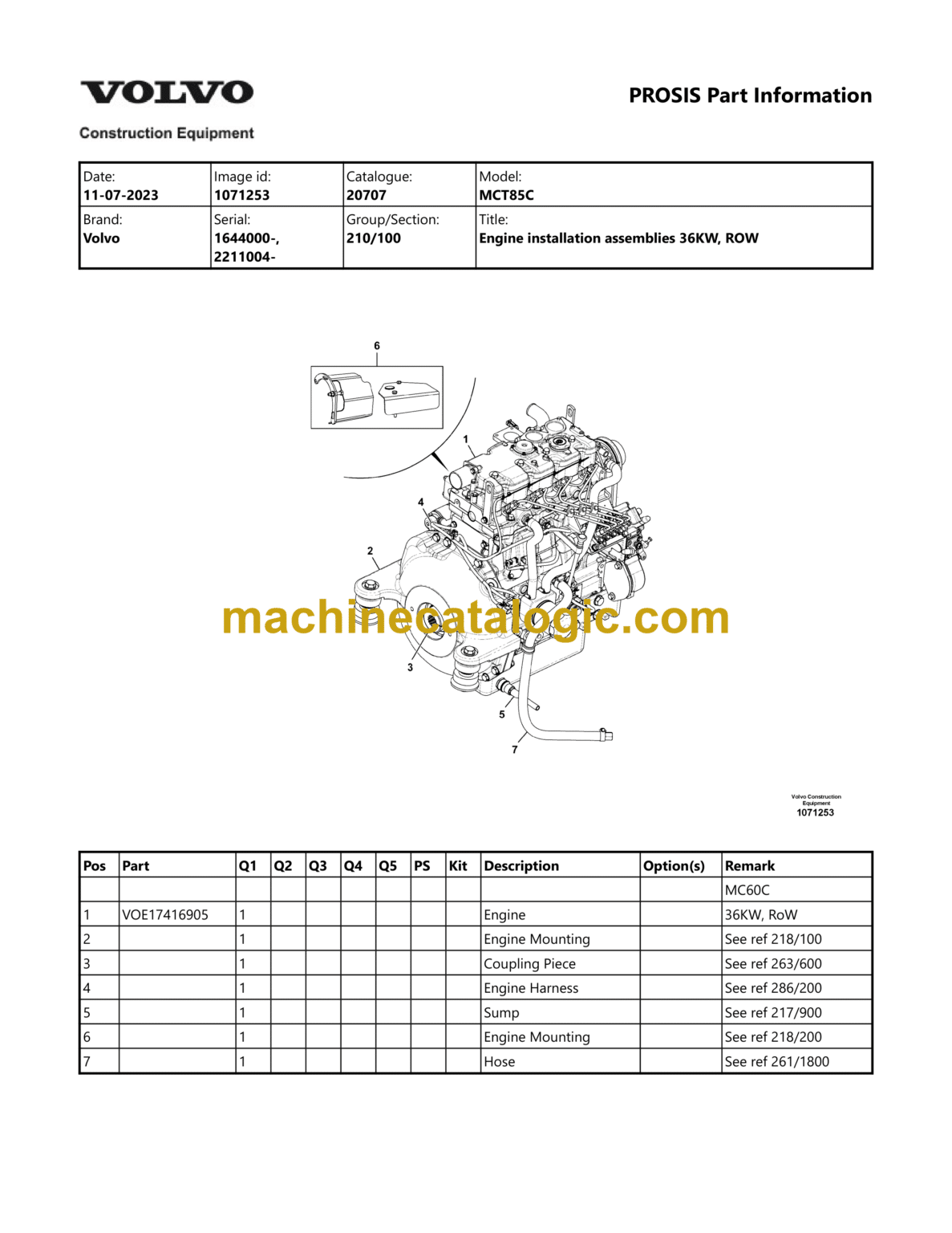 Volvo MCT85C Skid Steer Loader Parts Manual – Machine Catalogic