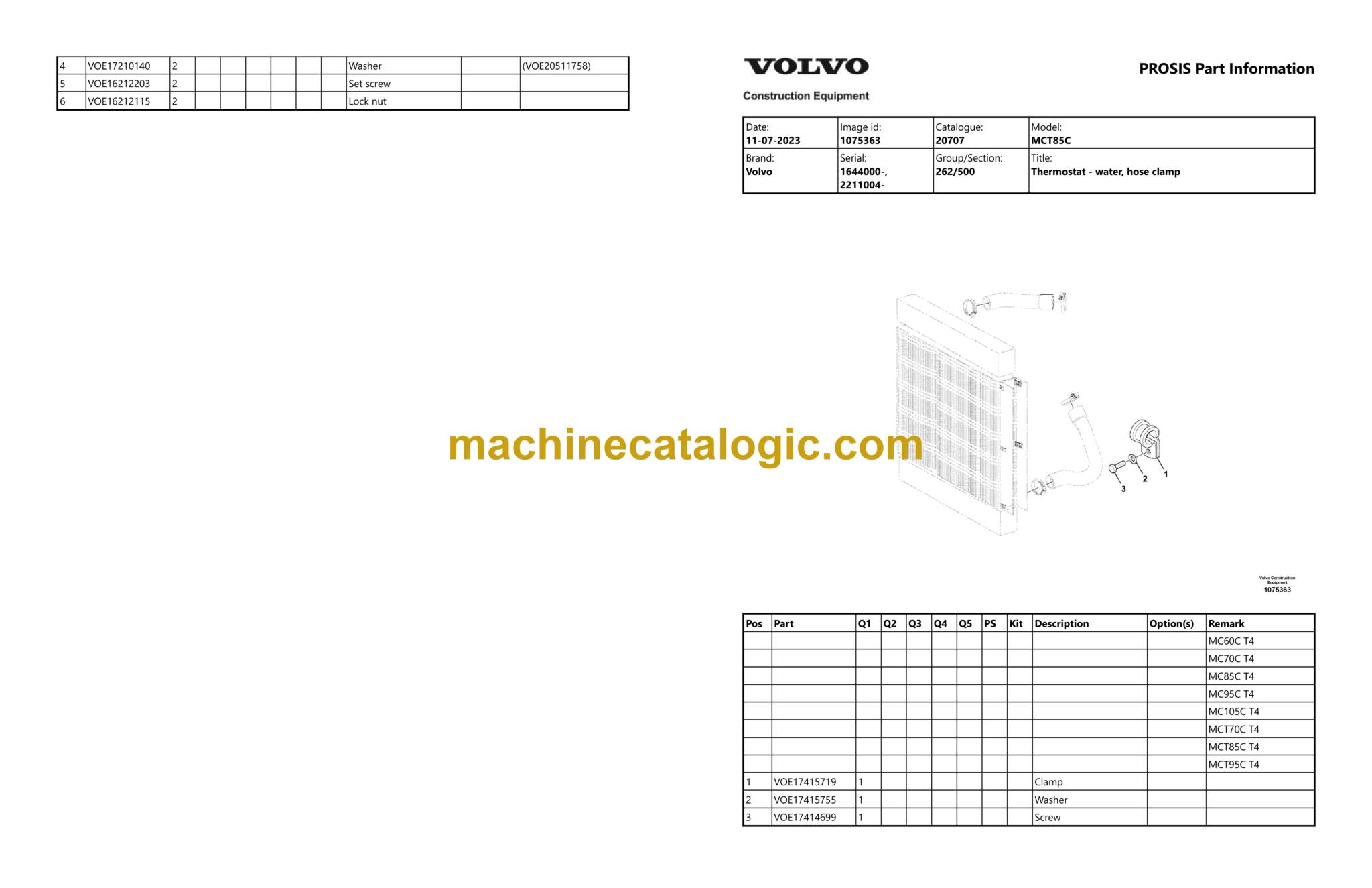 Volvo MCT85C Skid Steer Loader Parts Manual – Machine Catalogic