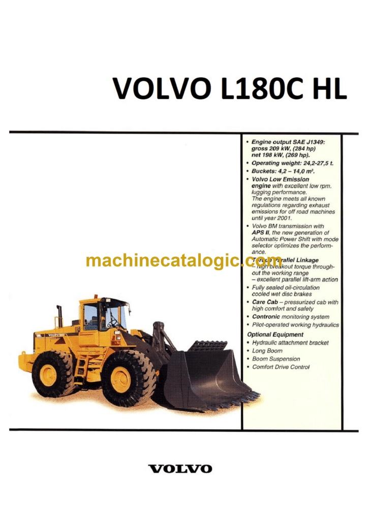 Volvo L180C High Lift Wheel Loader Service & Repair Manual – Machine Catalogic