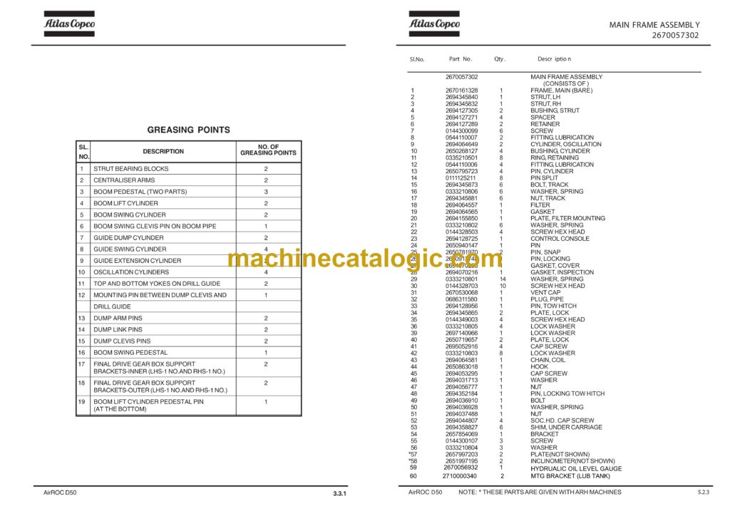 Atlas Copco AirROC D50 Drill Rig Parts Catalog