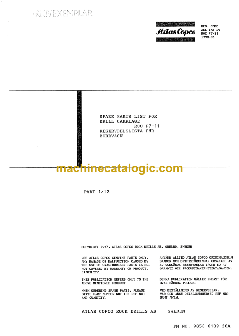 Atlas Copco ROC F7-11 Drilling Rig Parts Catalog – Machine Catalogic