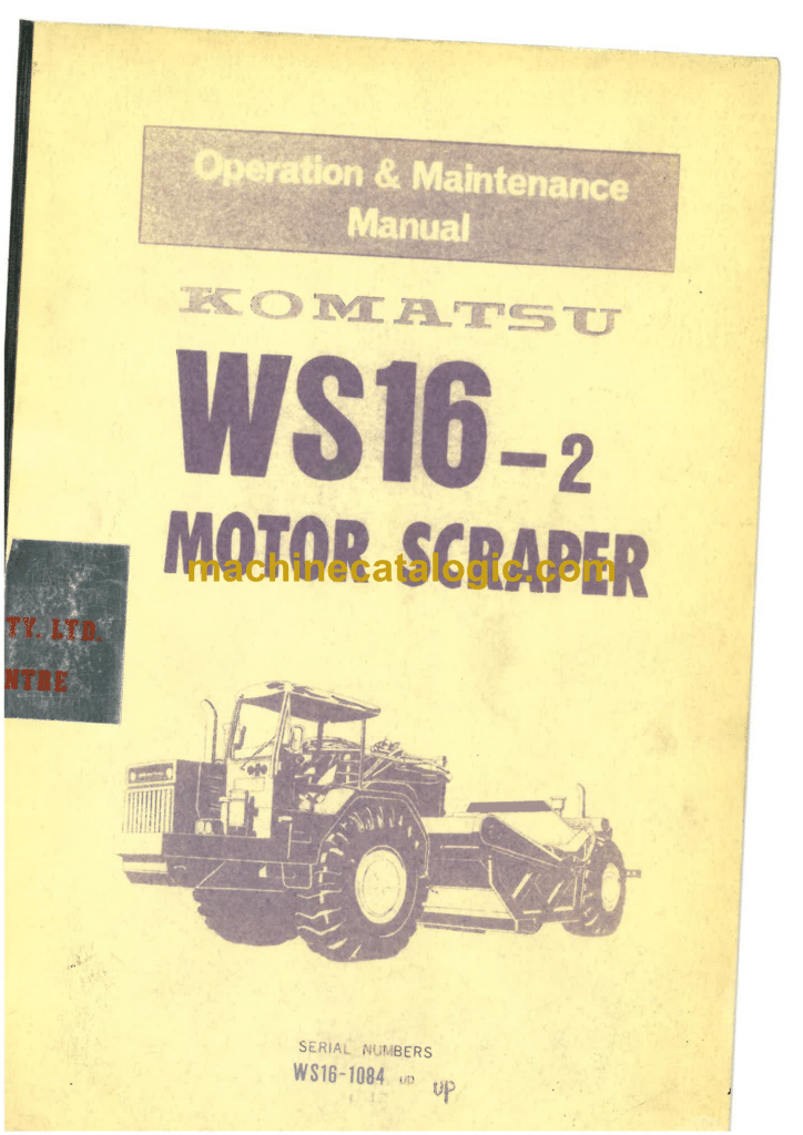 Komatsu WS16-2 Motor Scraper Operation and Maintenance Manual (1084 and up) – Machine Catalogic