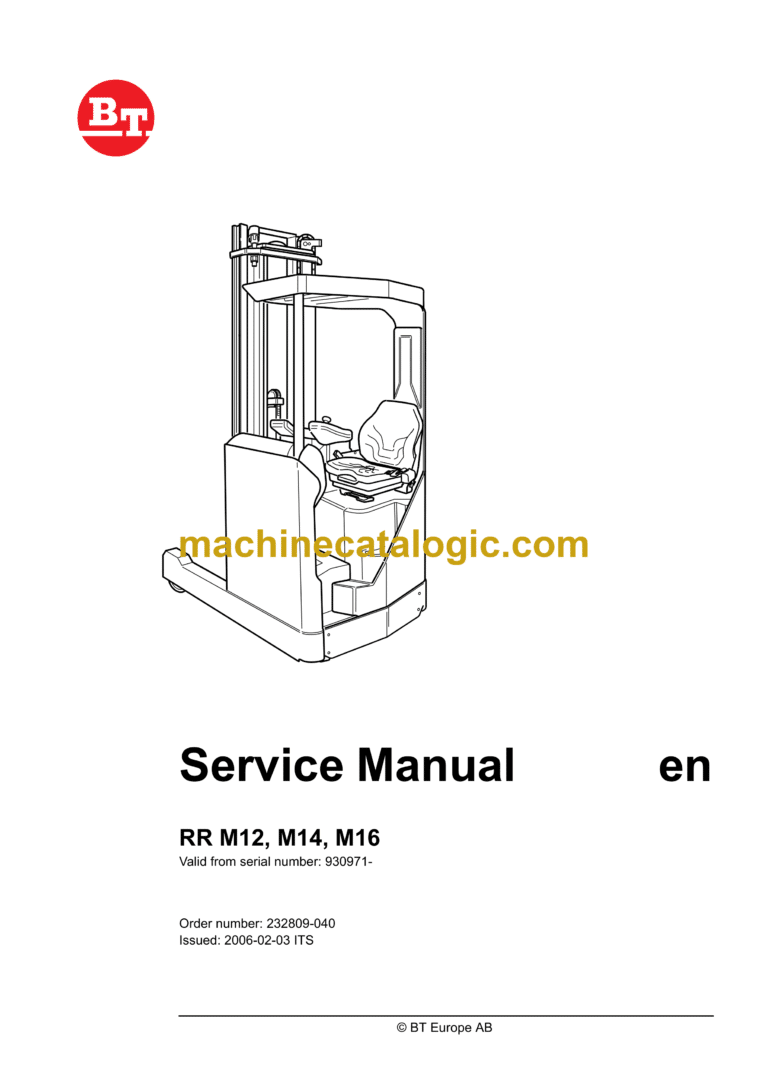BT RR M12, M14, M16 Reach Truck Master Service Manual – Machine Catalogic