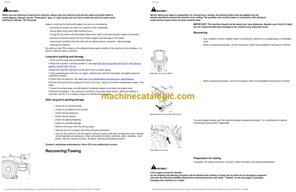 Volvo BL70, BL71, BL71 Plus Backhoe Loader Operators Manual – Machine ...