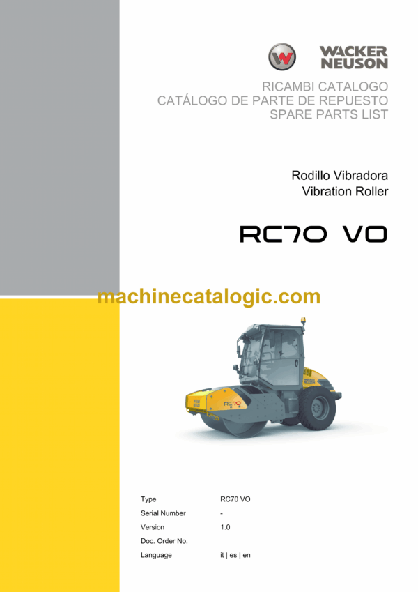 Wacker Neuson RC70 VO Vibration Roller Parts Manual – Machine Catalogic