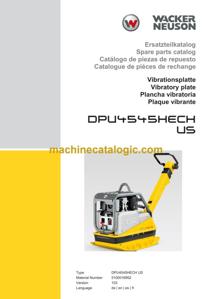 Wacker Neuson DPU4545HECH US Vibratory Plate Parts Manual – Machine ...