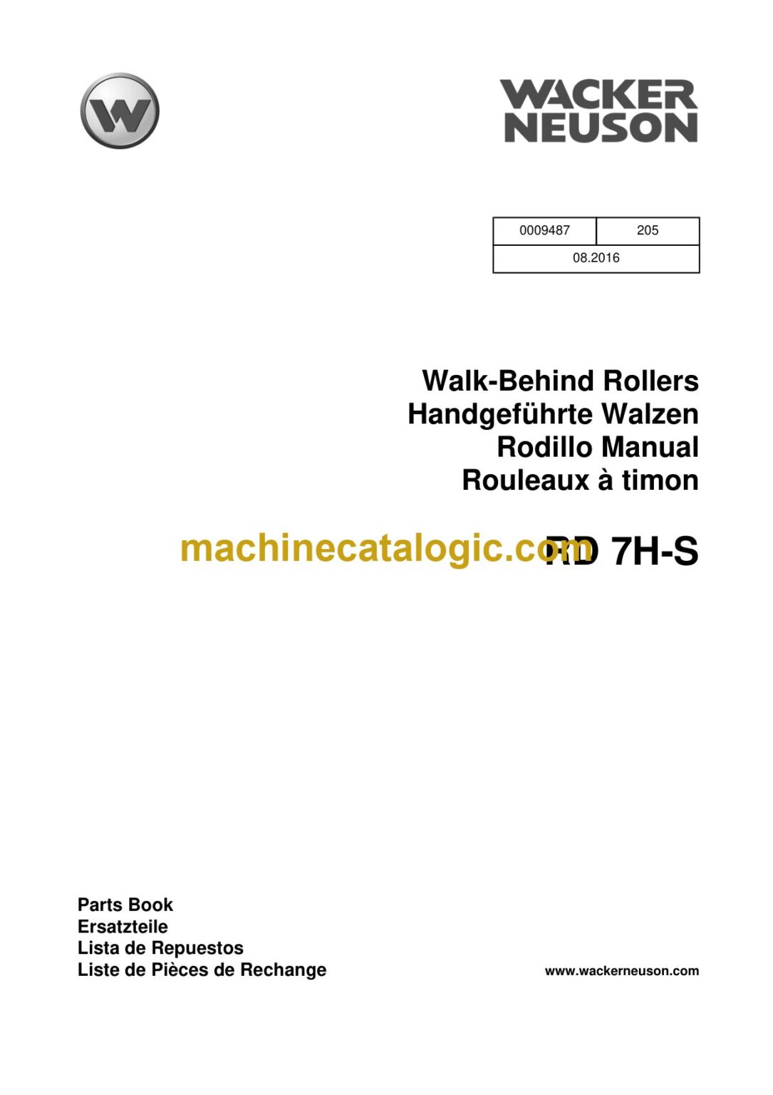 Wacker Neuson RD7H-S Walk-Behind Rollers Parts Manual – Machine Catalogic