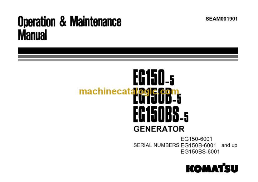 Komatsu EG150-5, EG150B-5, EG150BS-5 Generator Operation and Maintenance Manual (SEAM001901 ...
