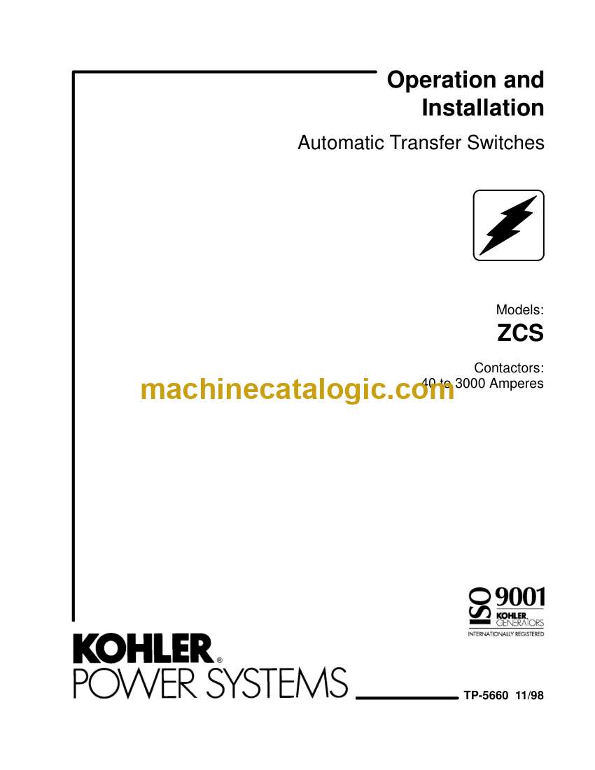 Kohler ZCS Automatic Transfer Switches Operation and Installation ...