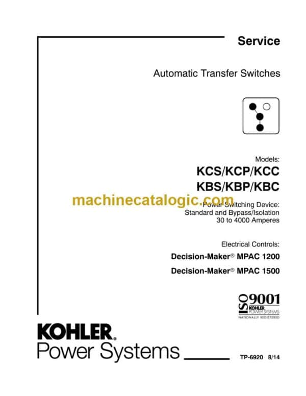 Kohler KCS, KCP, KCC, KBS, KBP, KBC Automatic Transfer Switches Service ...