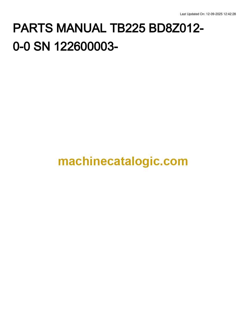 Takeuchi TB225 Mini Excavator Parts Manual (BD8Z012-0-0) – Machine ...